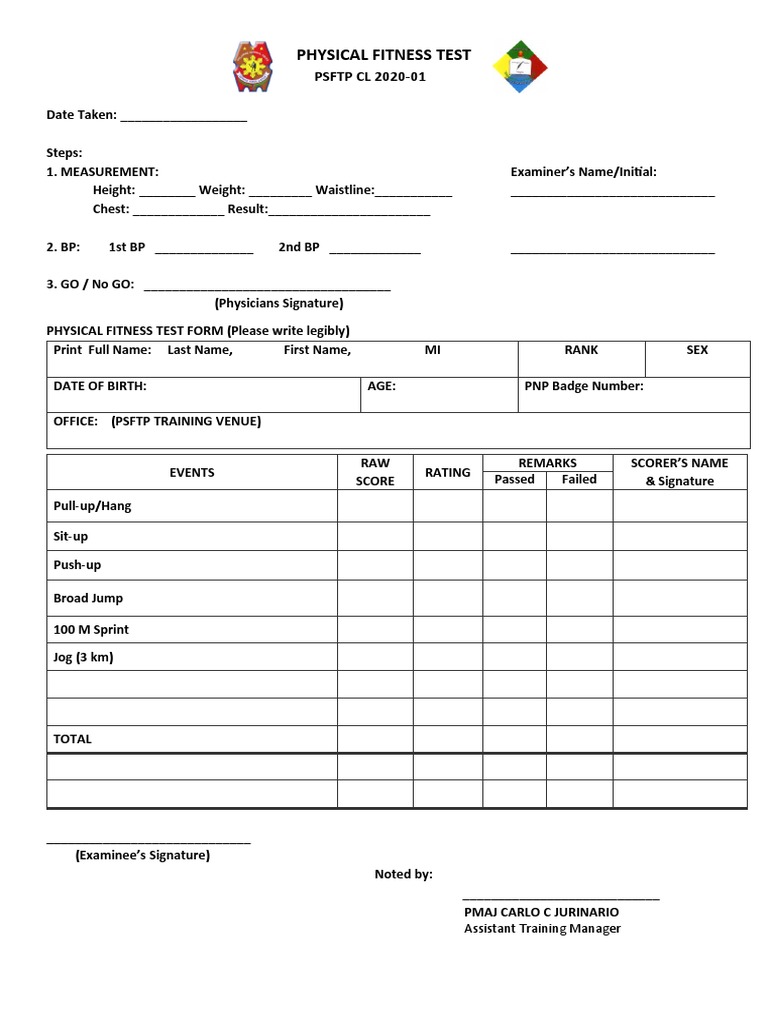 Physical Fitness Test Form Guide | PDF