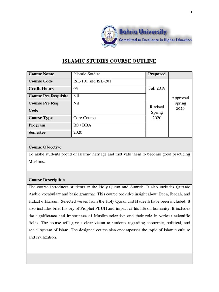 Islamic Studies Course (3) - Revised Outline PDF | PDF | Surah | Quran