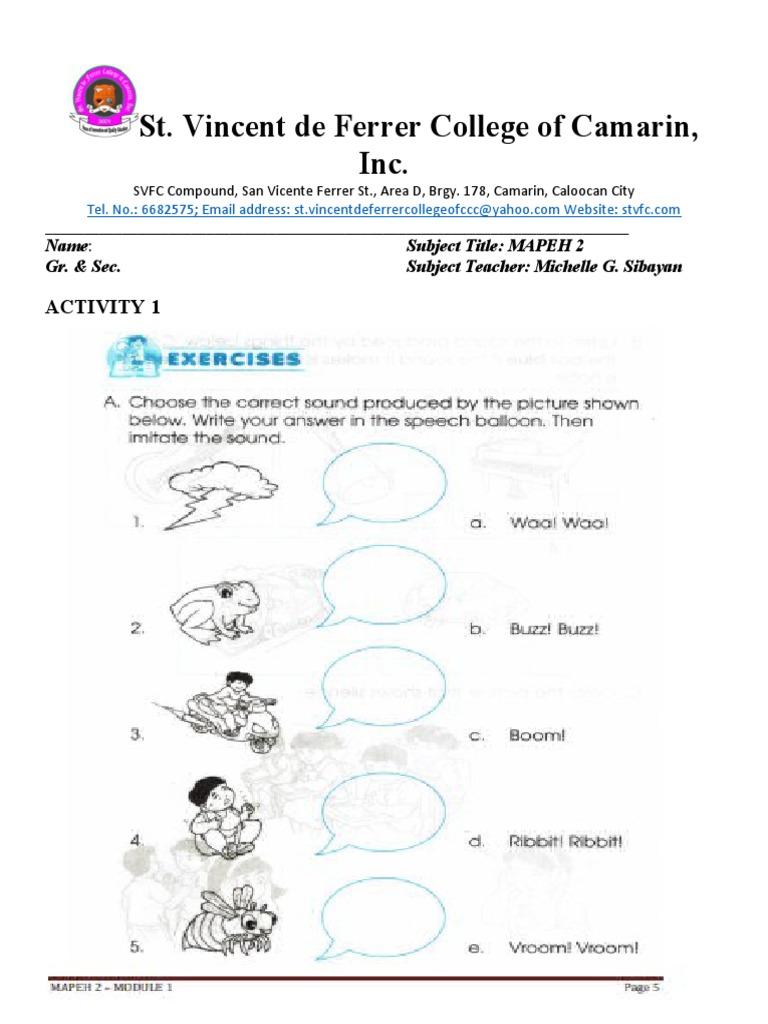 SVFC College MAPEH 2 Class Activity Guide | PDF