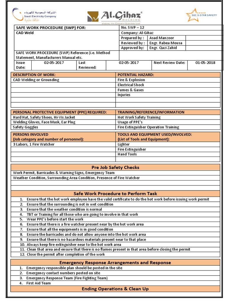 5 19-HV-SWP-FORM - 012 - CAD Weld | PDF | Personal Protective Equipment ...