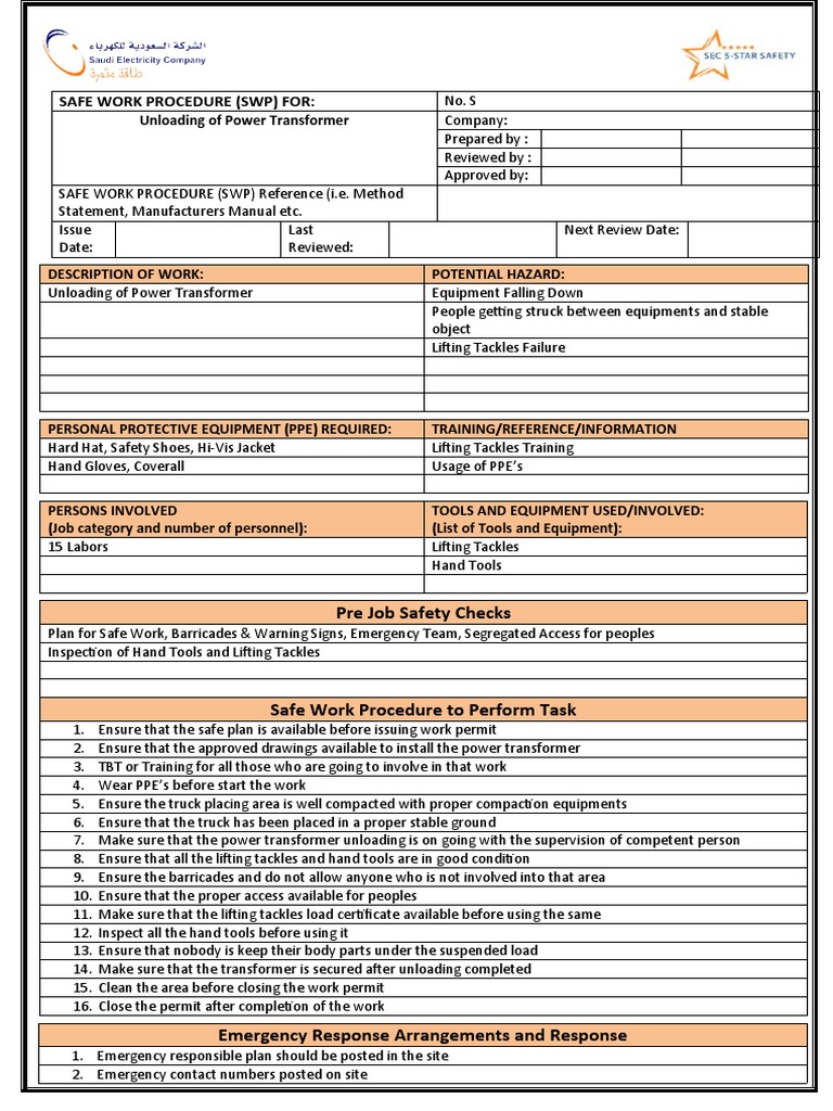 5 19-HV-SWP-FORM - 001 - Unloading of Power Transformer | PDF ...