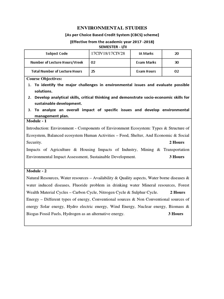 Environmental Studies: Course Objectives | PDF | Sustainability | Pollution