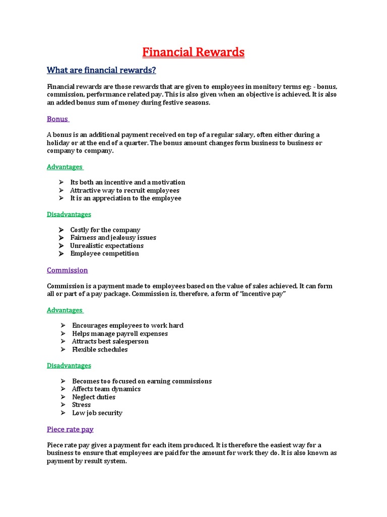 What Are Financial Rewards? | PDF | Piece Work | Employment