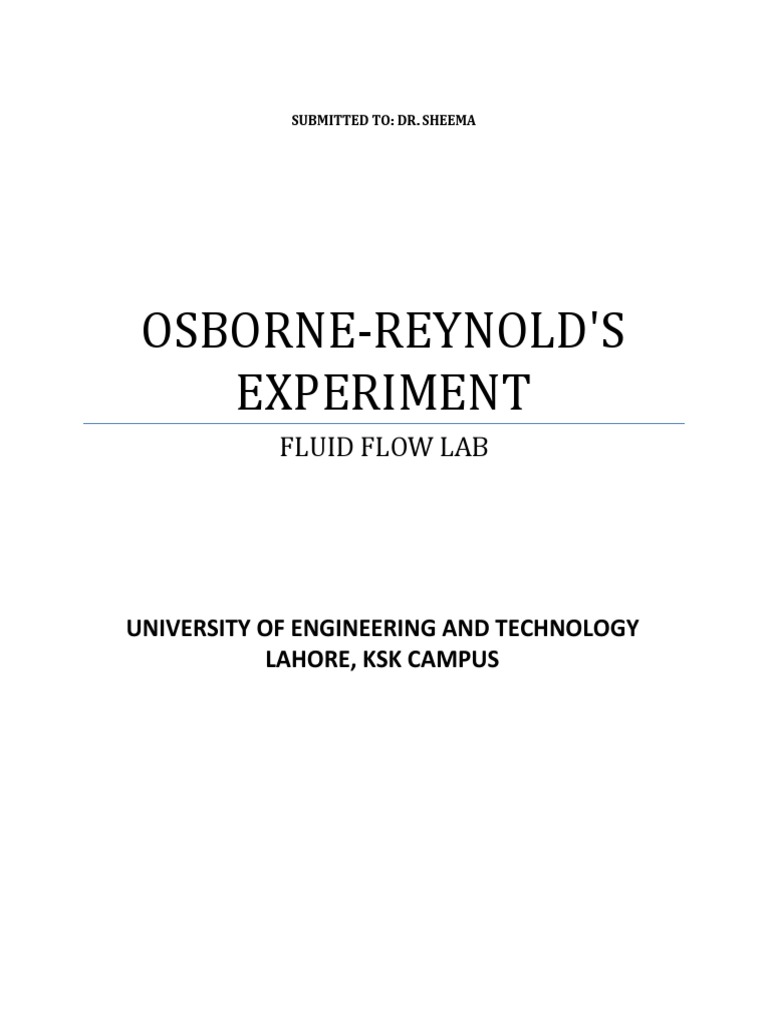 Osborne-Reynold'S Experiment: Fluid Flow Lab | PDF | Reynolds Number ...