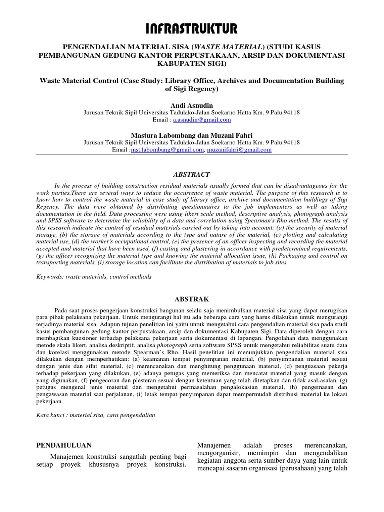 Pengendalian Material Sisa (Waste Material) (Studi Kasus Pembangunan Gedung Kantor Perpustakaan ...