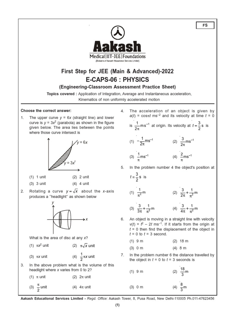 E-CAPS-06 - Class XI (FS) - Physics - Final | PDF | Acceleration | Velocity