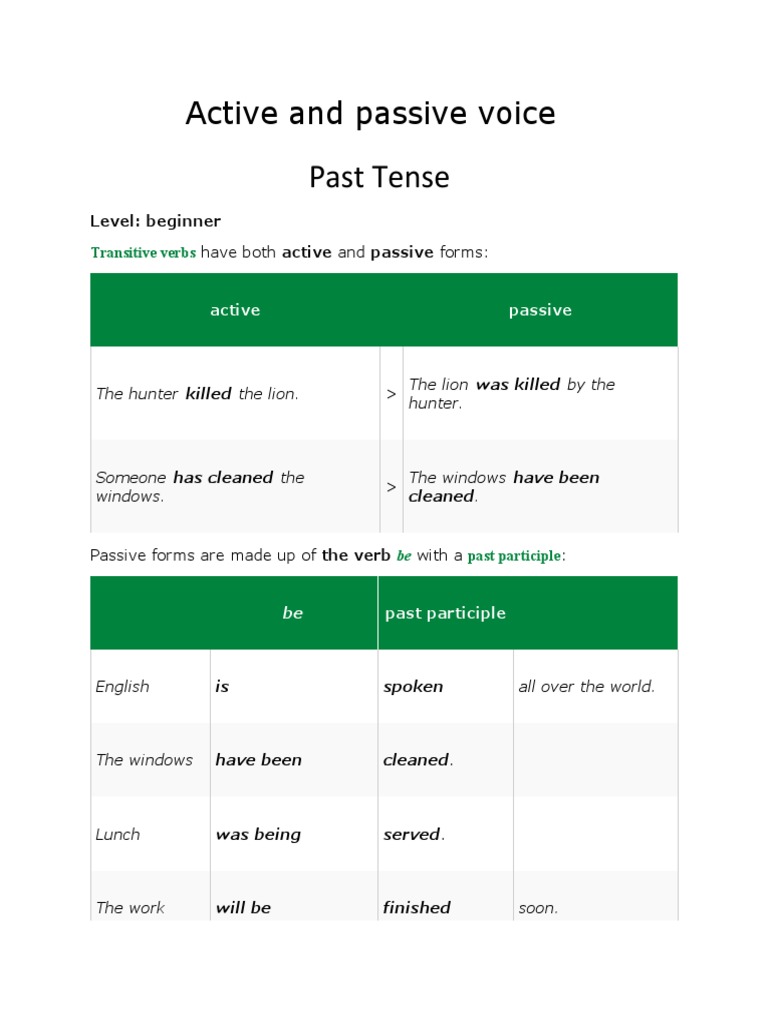 Past Tense: Active and Passive Voice | PDF | Verb | Linguistic Morphology