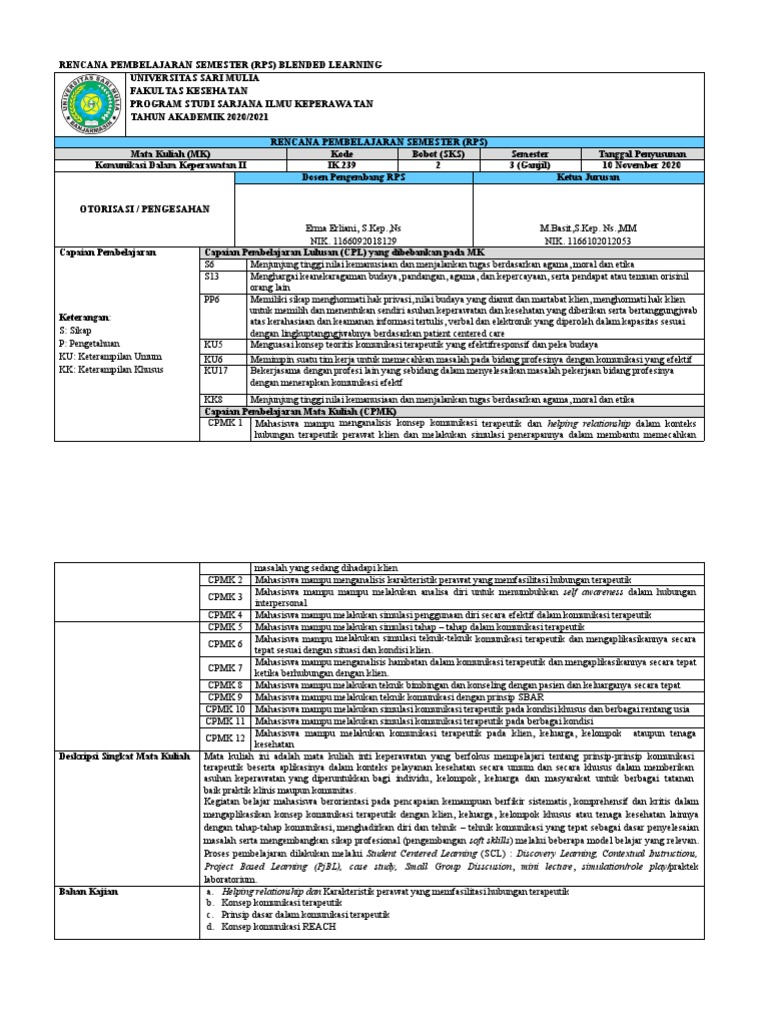 RPS Blended Learning Komunikasi Dalam Kep II | PDF | Pengembangan Diri