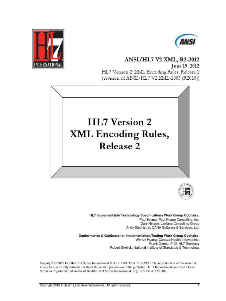 Hl7 Version 2 Xml Encoding Rules Release 2 Pdf Xml Xml Schema 