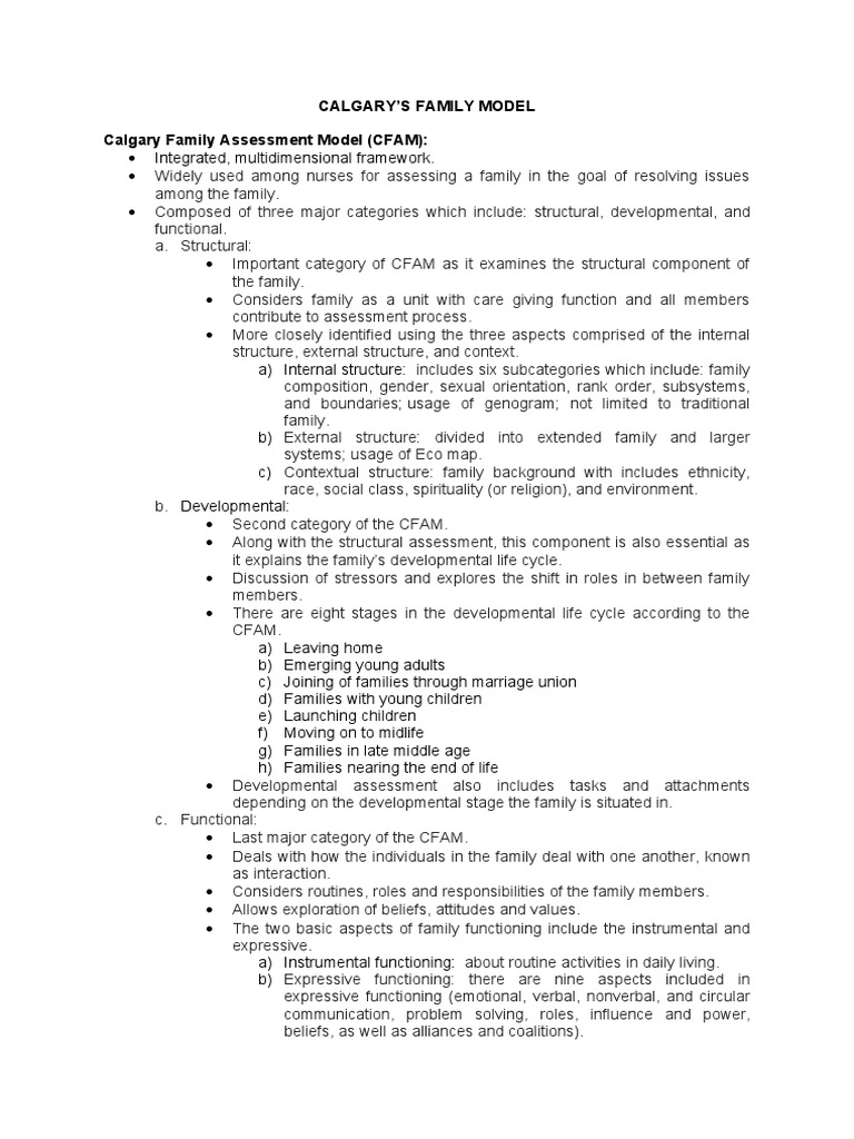 Calgary Family Model Summary | PDF | Affect (Psychology ...