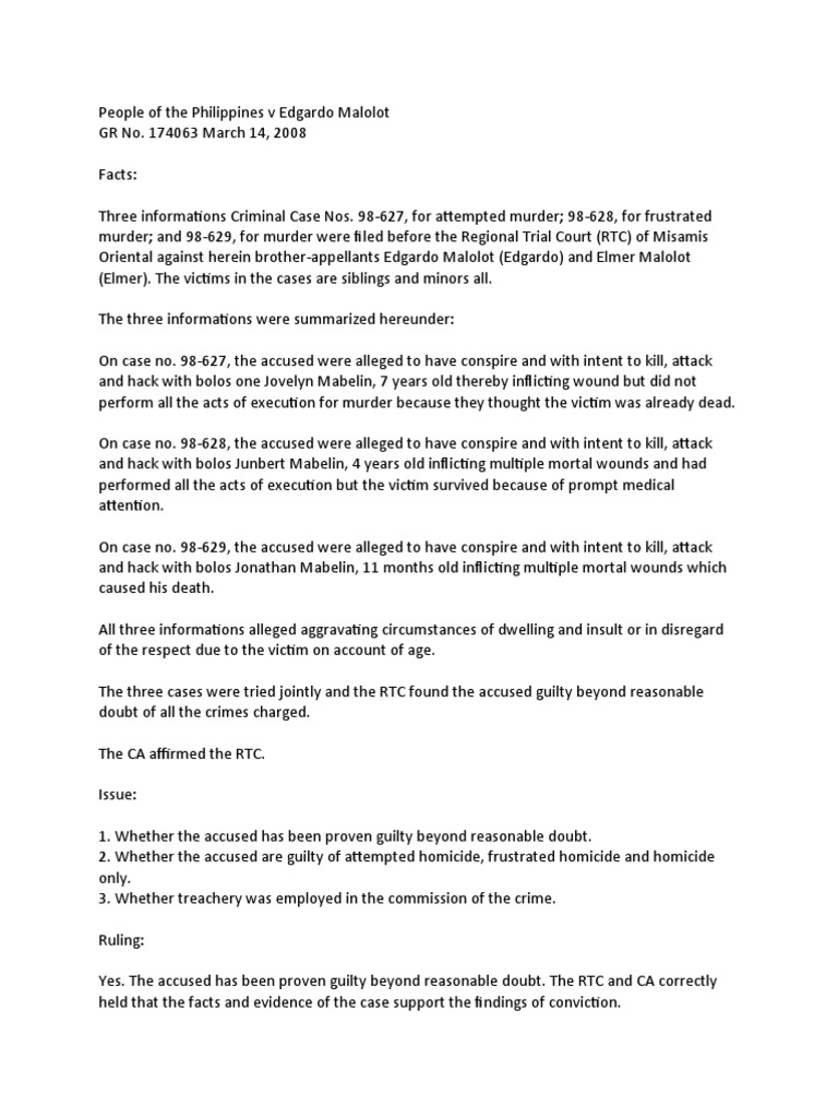 People V Malolot GR No. 174063 | PDF | Murder | Reasonable Doubt