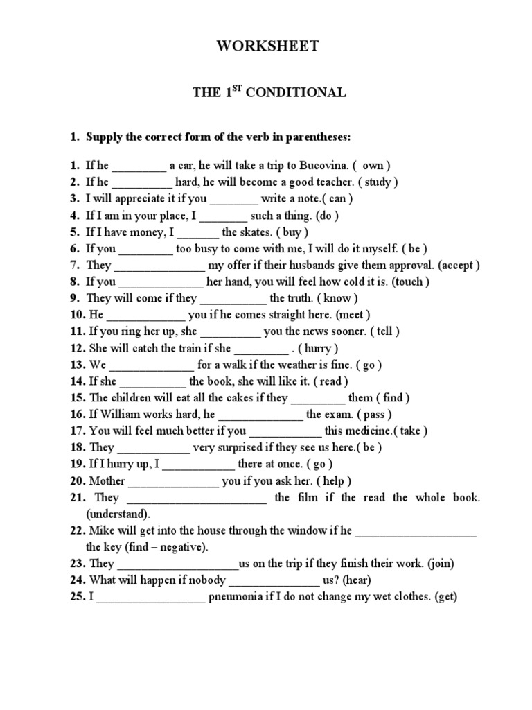Worksheet: The 1 Conditional | PDF