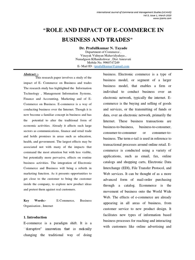 Role and Impact of E-Commerce in Business and Trades | PDF | E Commerce ...