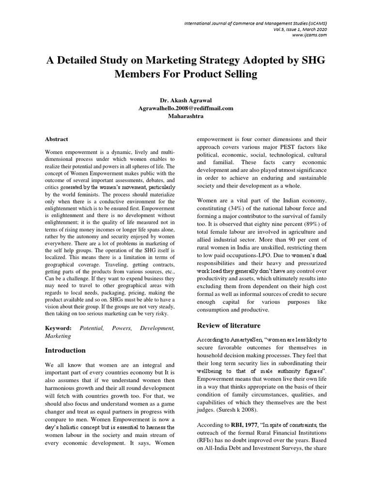 A Detailed Study On Marketing Strategy Adopted by SHG Members For ...