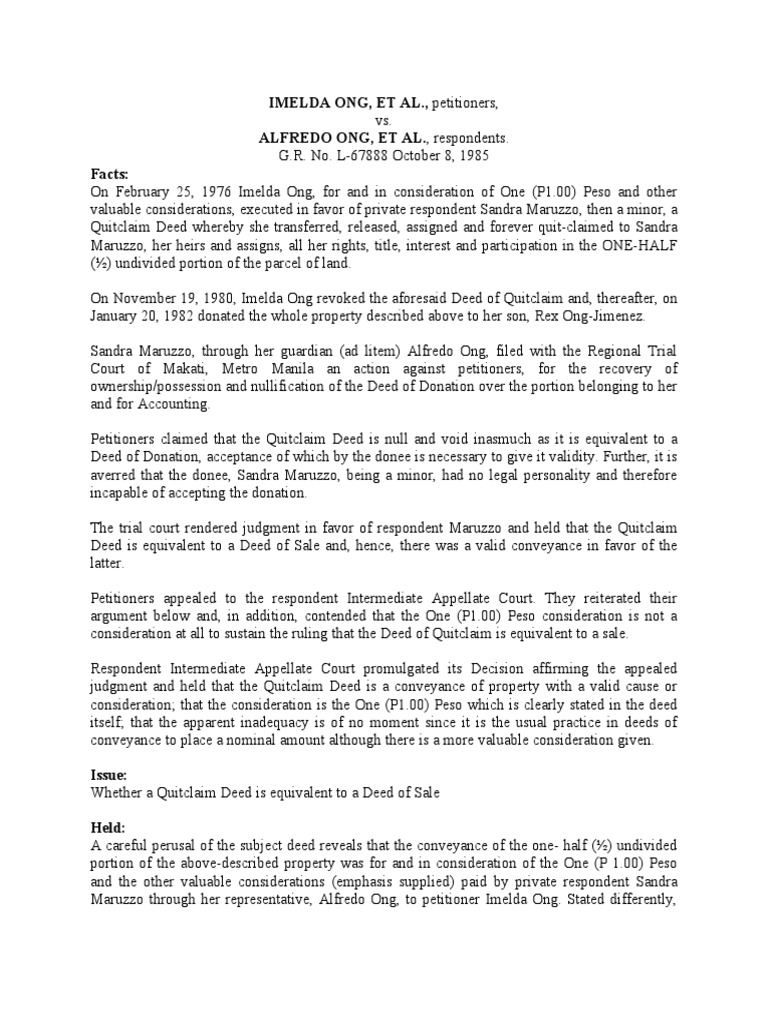 31 Ong Vs Ong | PDF | Deed | Consideration
