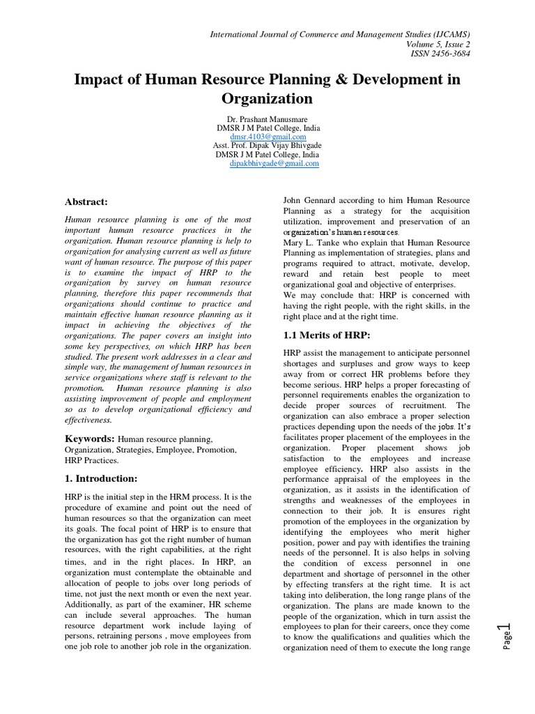 Impact of Human Resource Planning & Development in Organization | PDF ...