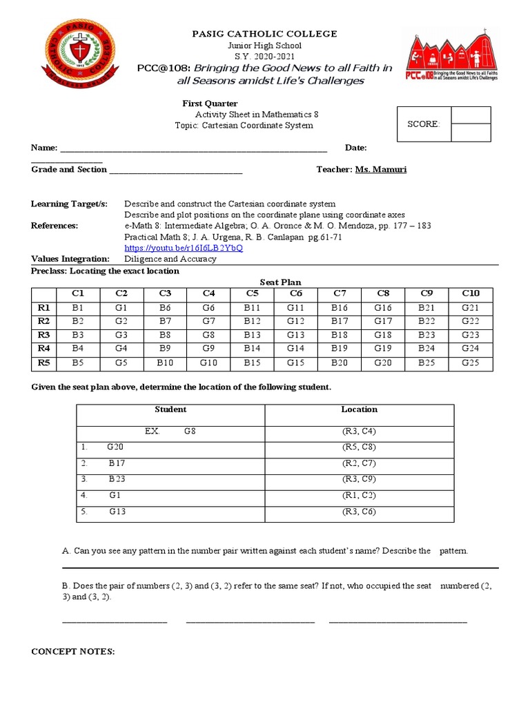 Cartesian Coordinate System Activity | PDF | Algebraic Geometry ...
