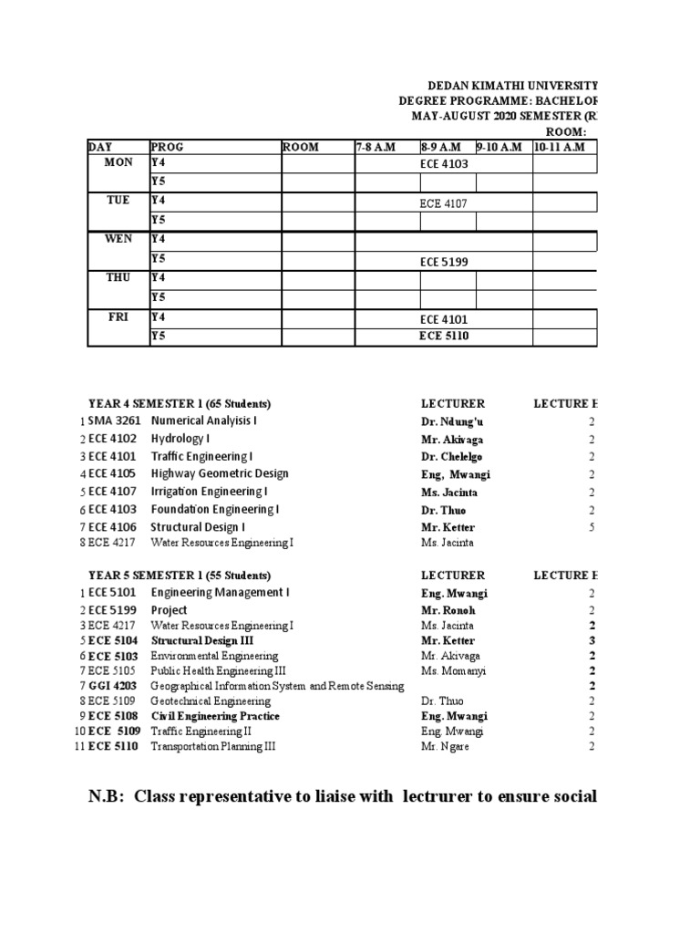 May-August 2020 Semester Revision Timetable Civil Engineering | PDF ...