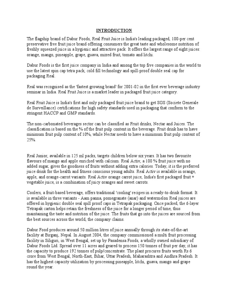 Dabur Real Juices | PDF | Juice | Diet & Nutrition