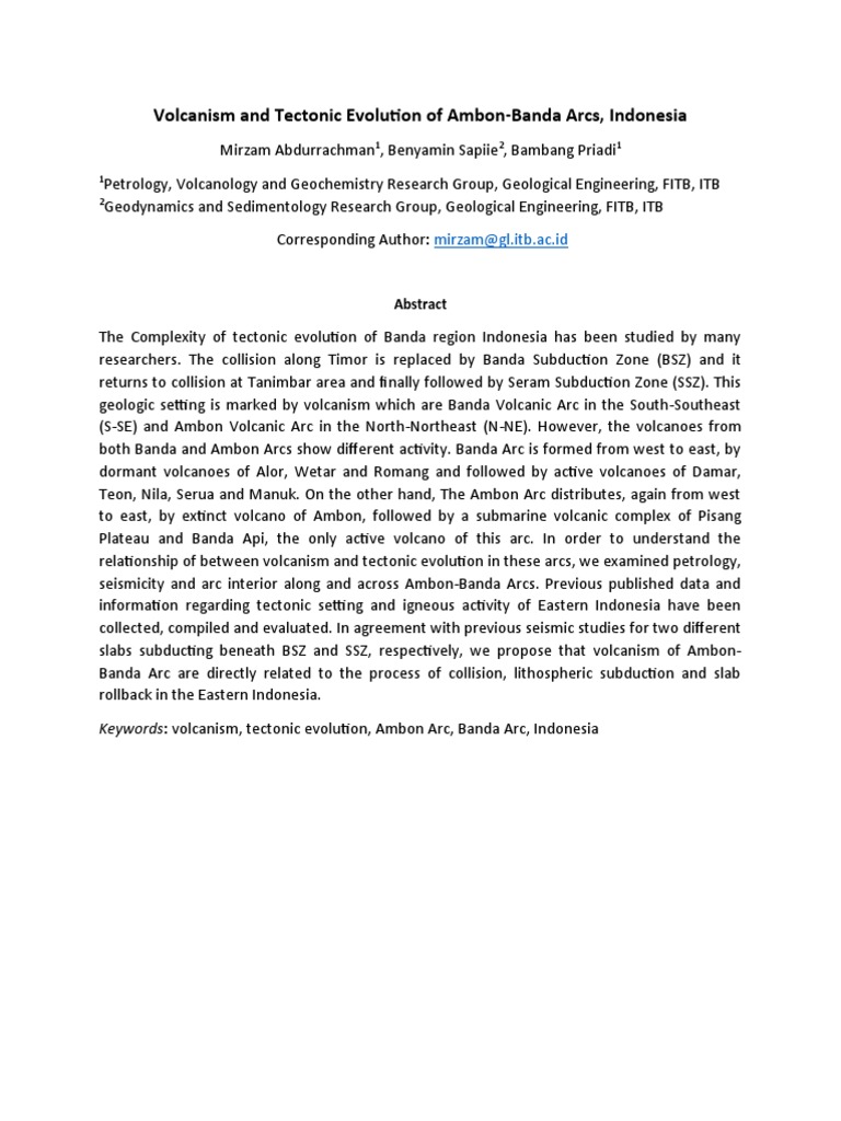 Volcanism and Tectonic Evolution of Banda Arc | PDF | Science & Mathematics