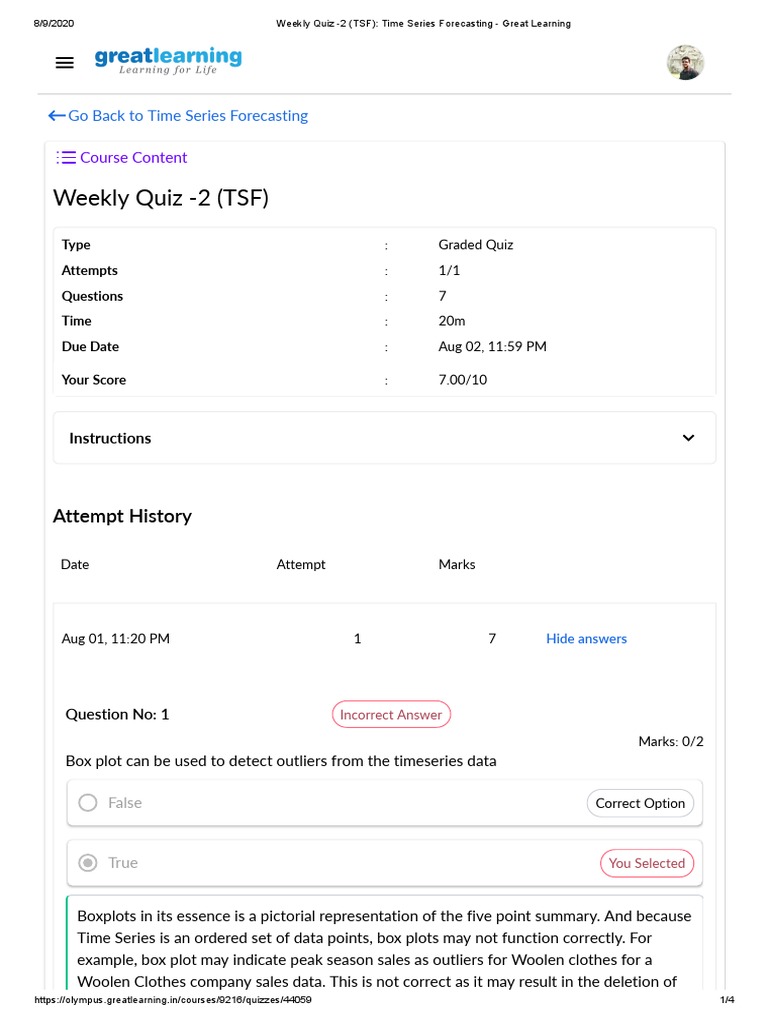 Weekly Quiz - 2 (TSF) - Time Series Forecasting - Great Learning PDF ...