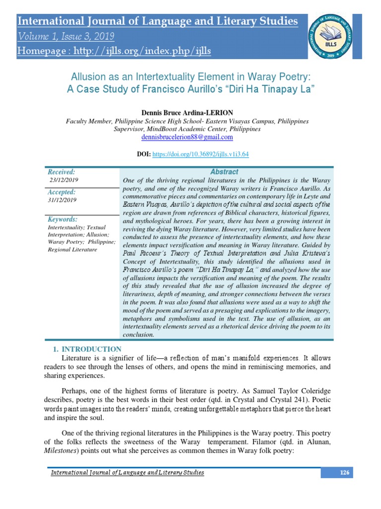 Allusion As An Intertextuality Element in Waray Poetry | PDF ...