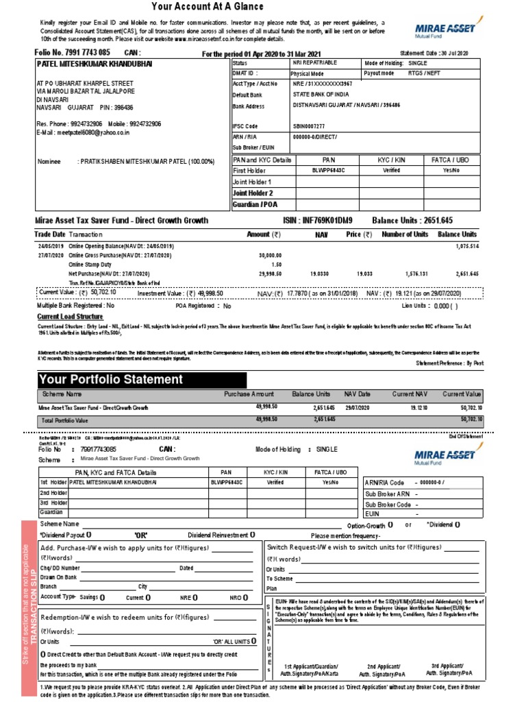 Your Portfolio Statement: Folio No. 7991 7743 085 | PDF | Banks | Investing