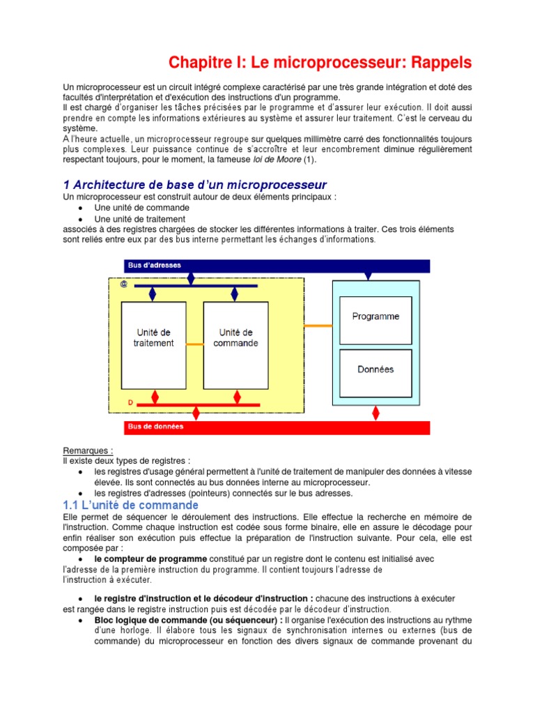 Chap I Le Microprocesseur - 2020 PDF | PDF | Microprocesseur | Langage ...