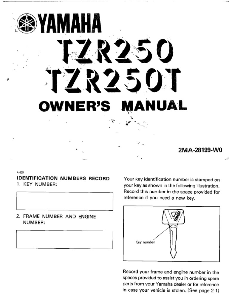Yamaha-TZR 250-1987-Owners Manual | PDF | Carburetor | Clutch