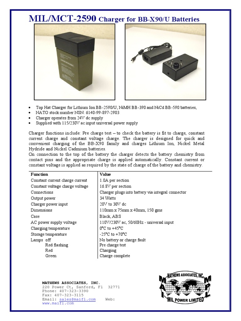 MIL/MCT-2590: Charger For BB-X90/U Batteries | PDF
