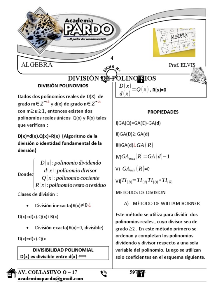 Division Polinomial | PDF | División (Matemáticas) | Análisis numérico