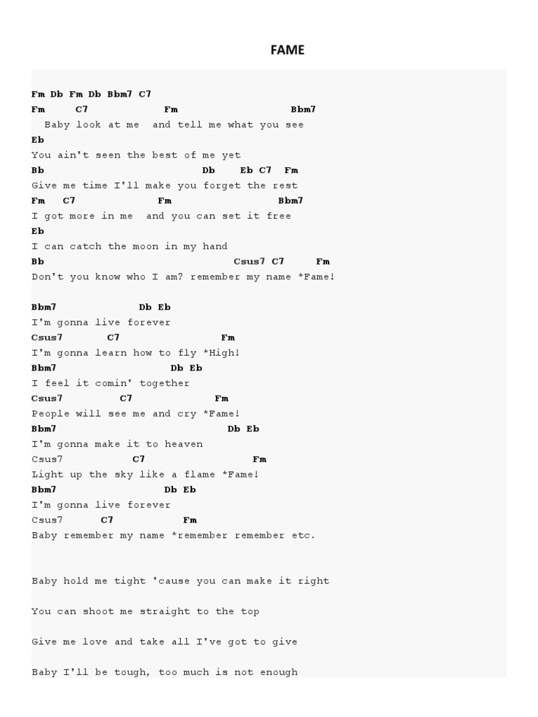 Fame Chords | PDF | Song Structure