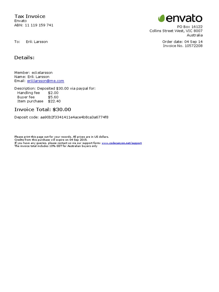 Envato Invoice for Erik Larsson | PDF | Finance & Money Management