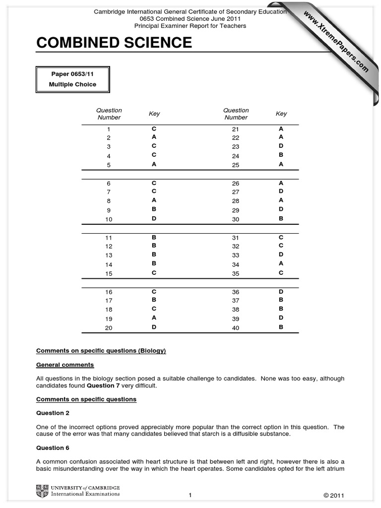Combined Science: Paper 0653/11 Multiple Choice | PDF | Fuels | Ion