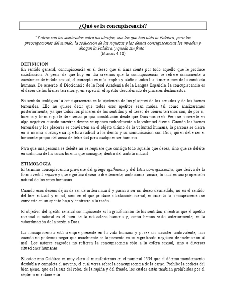 Qué Es La Concupiscencia | Descargar gratis PDF | Teología | Creencia ...