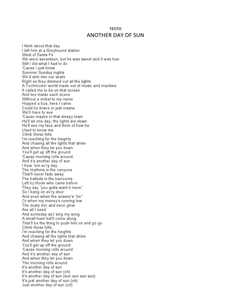 Another Day of Sun: Testo | PDF