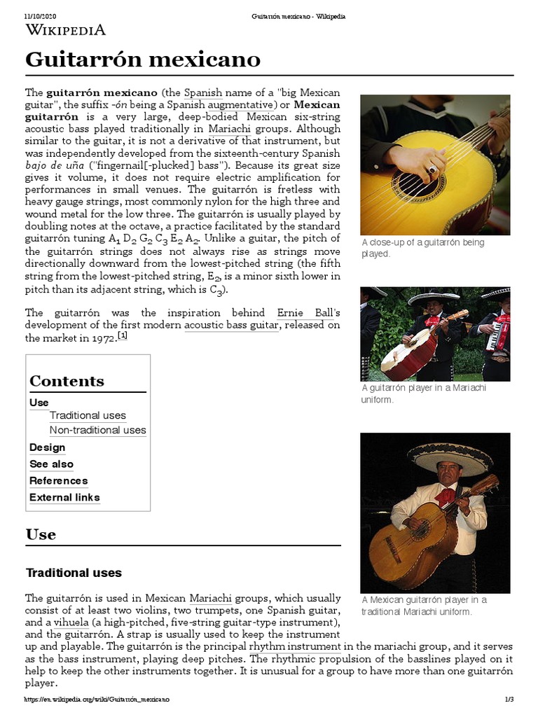 Guitarrón Mexicano - Wikipedia | PDF | Gaiaphones | Musical Instruments