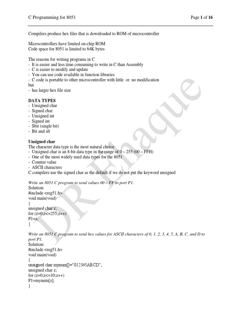 C Programming For 8051 PDF | PDF | Binary Coded Decimal | Random Access ... C Programming For 8051 PDF | PDF | Binary Coded Decimal | Random Access ...