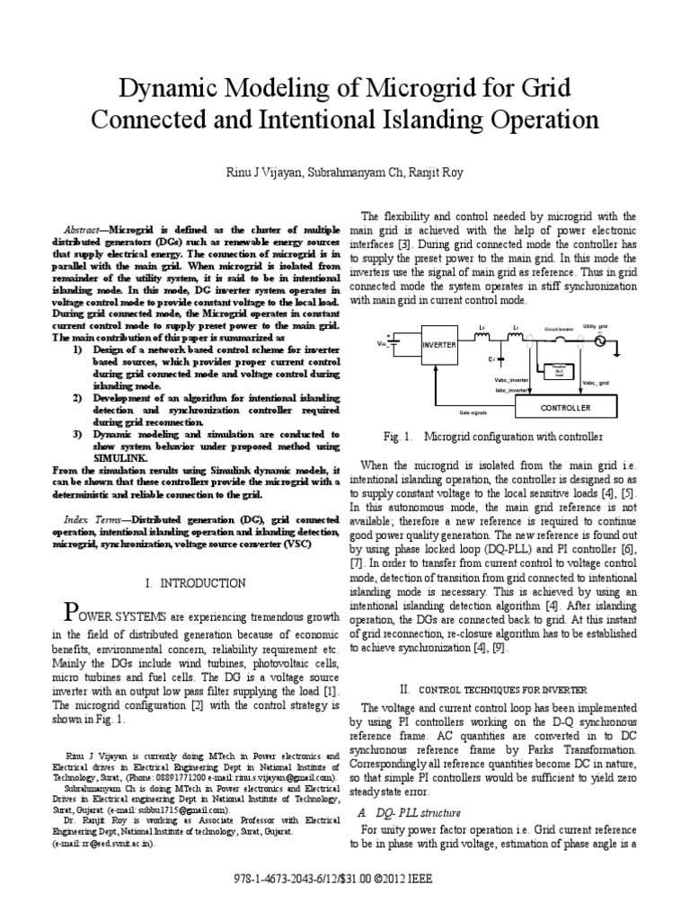 Dynamic Modeling of Microgrid For Grid Connected and Intentional Islanding Operation | PDF ...