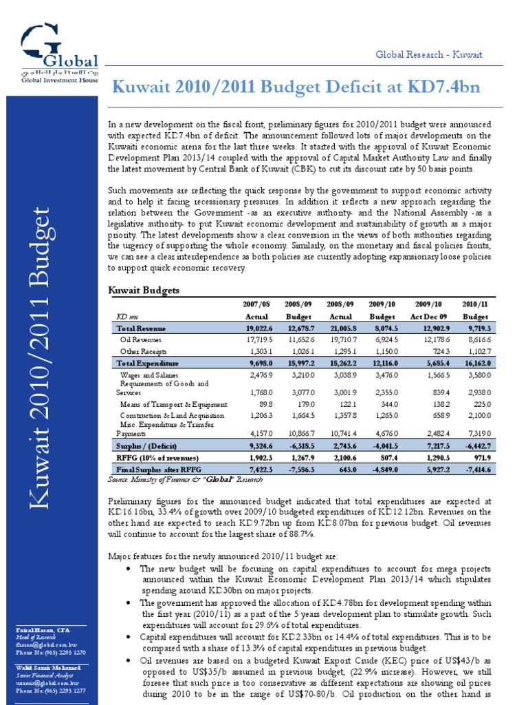 Kuwait 2010/2011 Budget Deficit at KD7.4bn | PDF | Government Budget ...