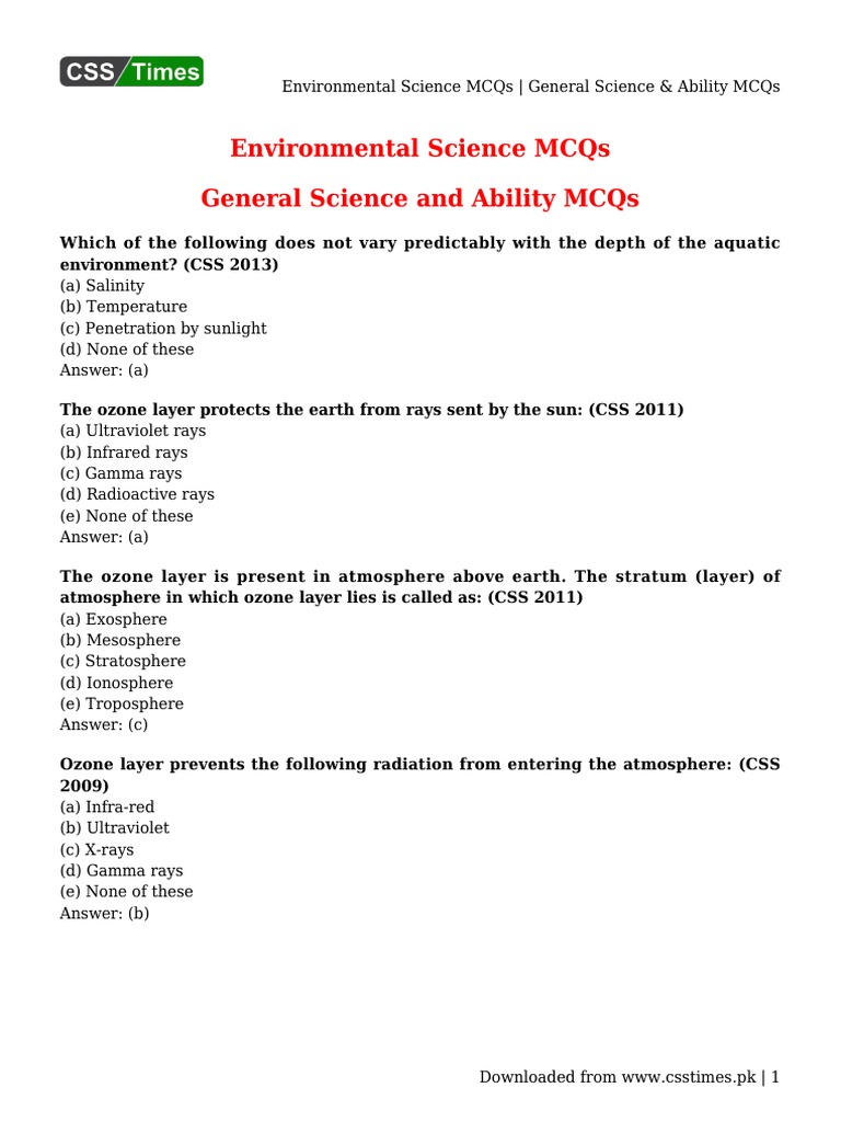 Environmental Science MCQs - General Science & Ability MCQs | PDF ...