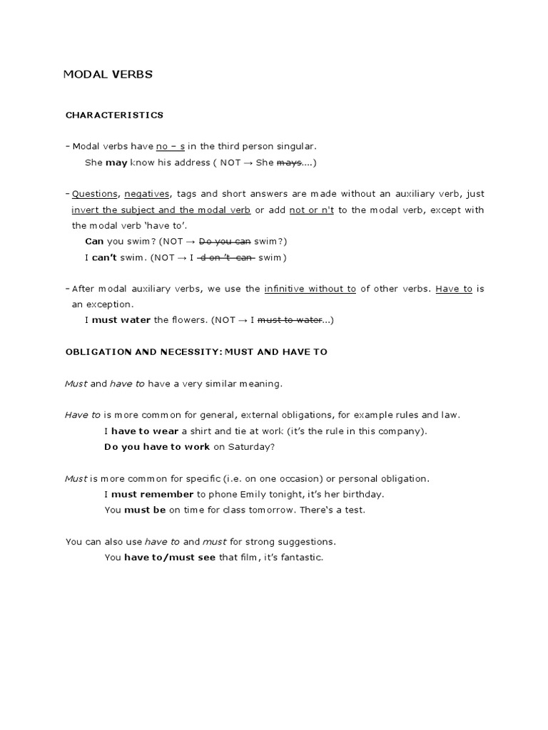 Modal Verbs-Simple | PDF | Verb | Linguistic Morphology