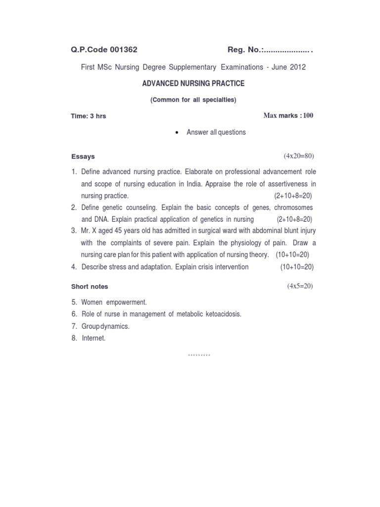 QP 2012 Advanced Nursing Practice | PDF