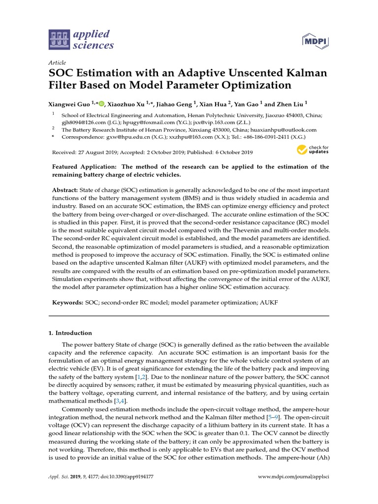 Applied Sciences: SOC Estimation With An Adaptive Unscented Kalman ...
