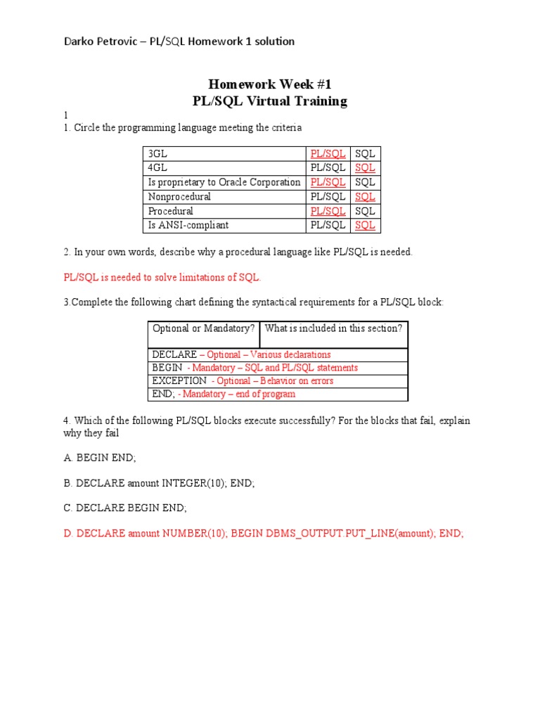 Homework Week #1 PL/SQL Virtual Training | PDF | Computers