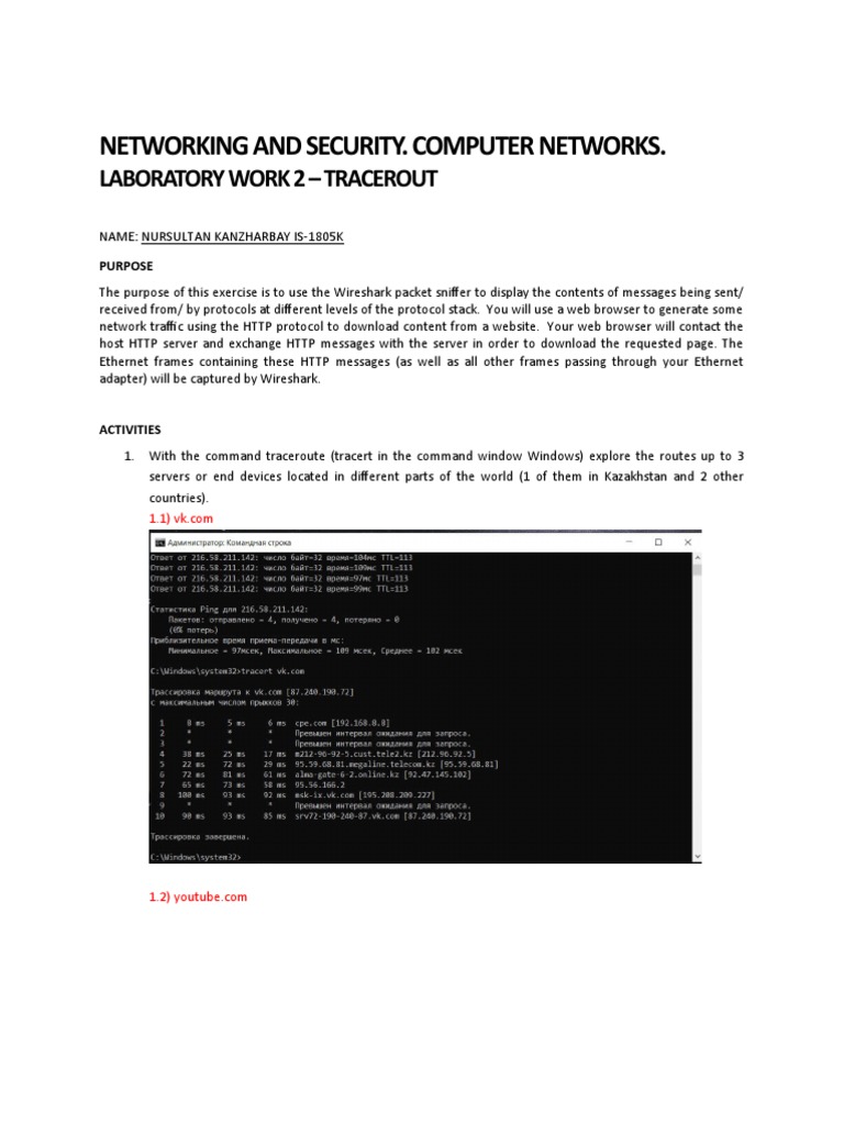 Lab 2. Tracerout | PDF | Hypertext Transfer Protocol | Computer Network