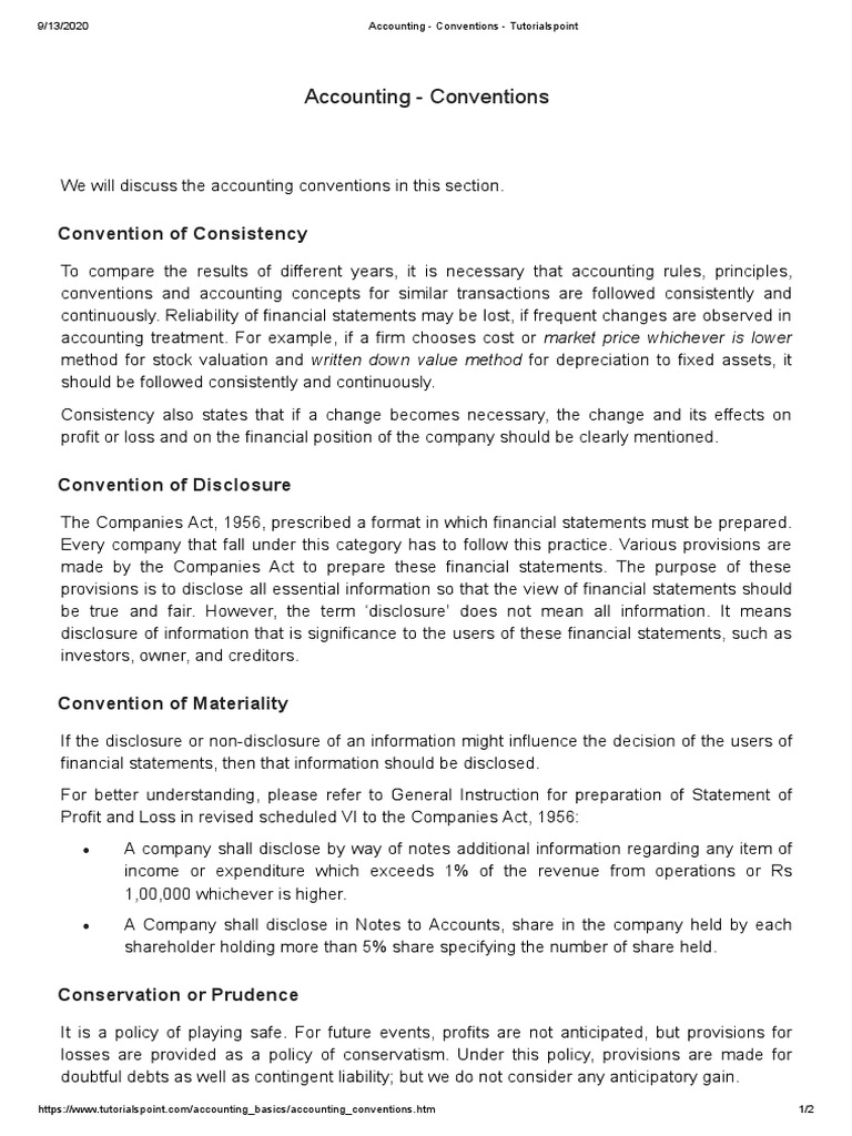 Accounting Conventions: Consistency, Disclosure, Materiality, Prudence ...