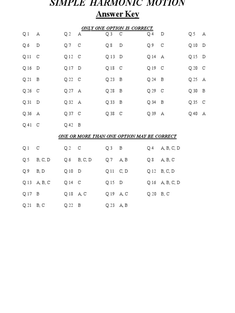 Answer Key for Simple Harmonic Motion | PDF
