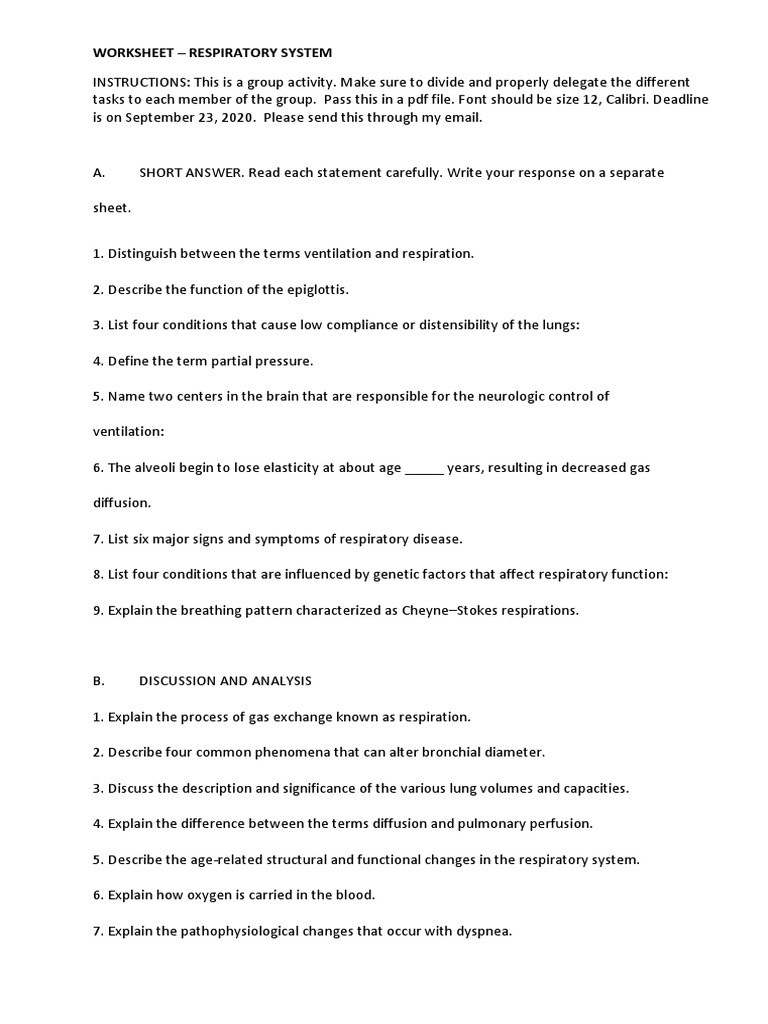 Respiratory System Case Study Worksheet | PDF | Chronic Obstructive ...