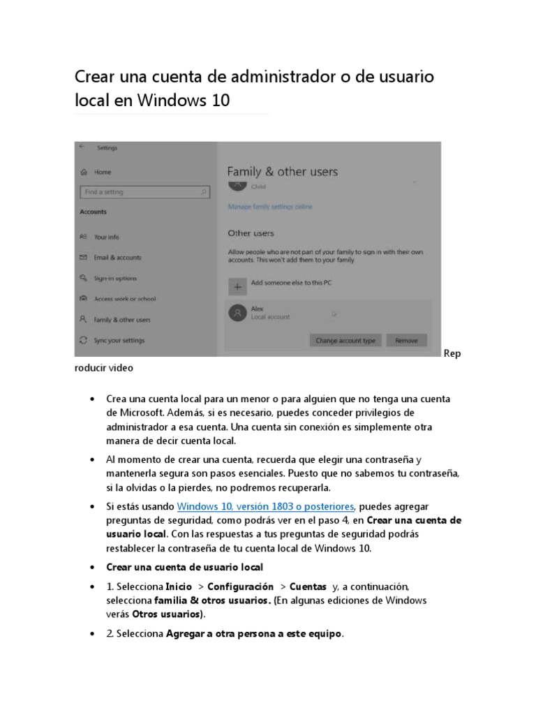 Crear Una Cuenta de Administrador o de Usuario Local en Windows 10 | PDF